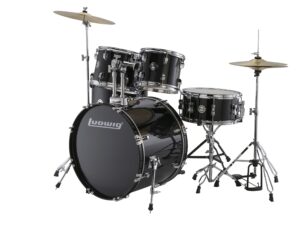 new ludwig lc170 accent fusion complete 5 piece drum set kit with hardware & cymbals (black)