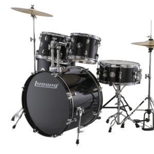 New Ludwig LC170 Accent Fusion Complete 5 Piece Drum Set Kit with Hardware & Cymbals (Black)