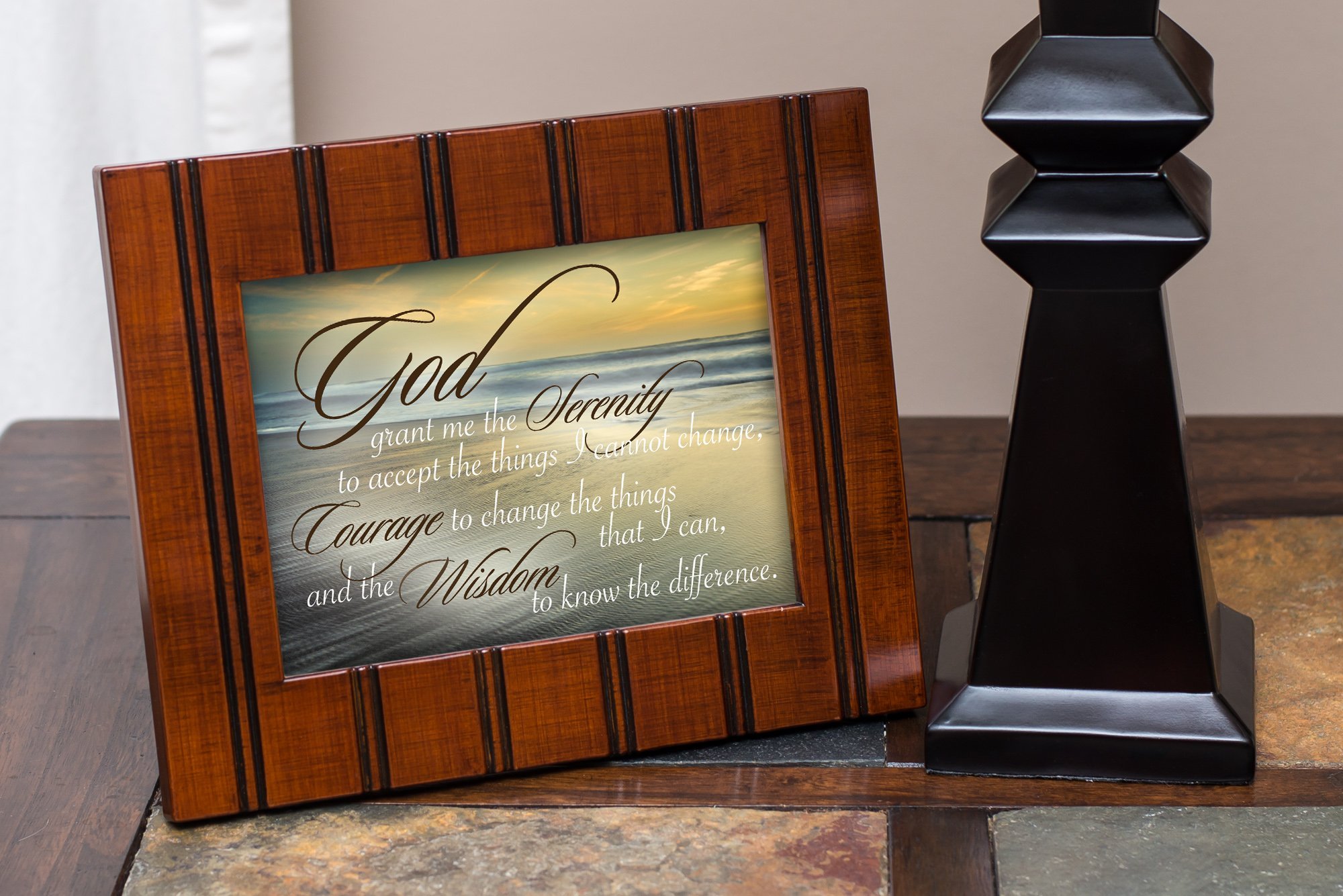 Serenity Prayer Ocean Waves 8x10 Woodgrain Framed Art Wall Plaque Sign