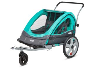 instep quick-n-ez double tow behind bike trailer, converts to stroller/jogger, teal