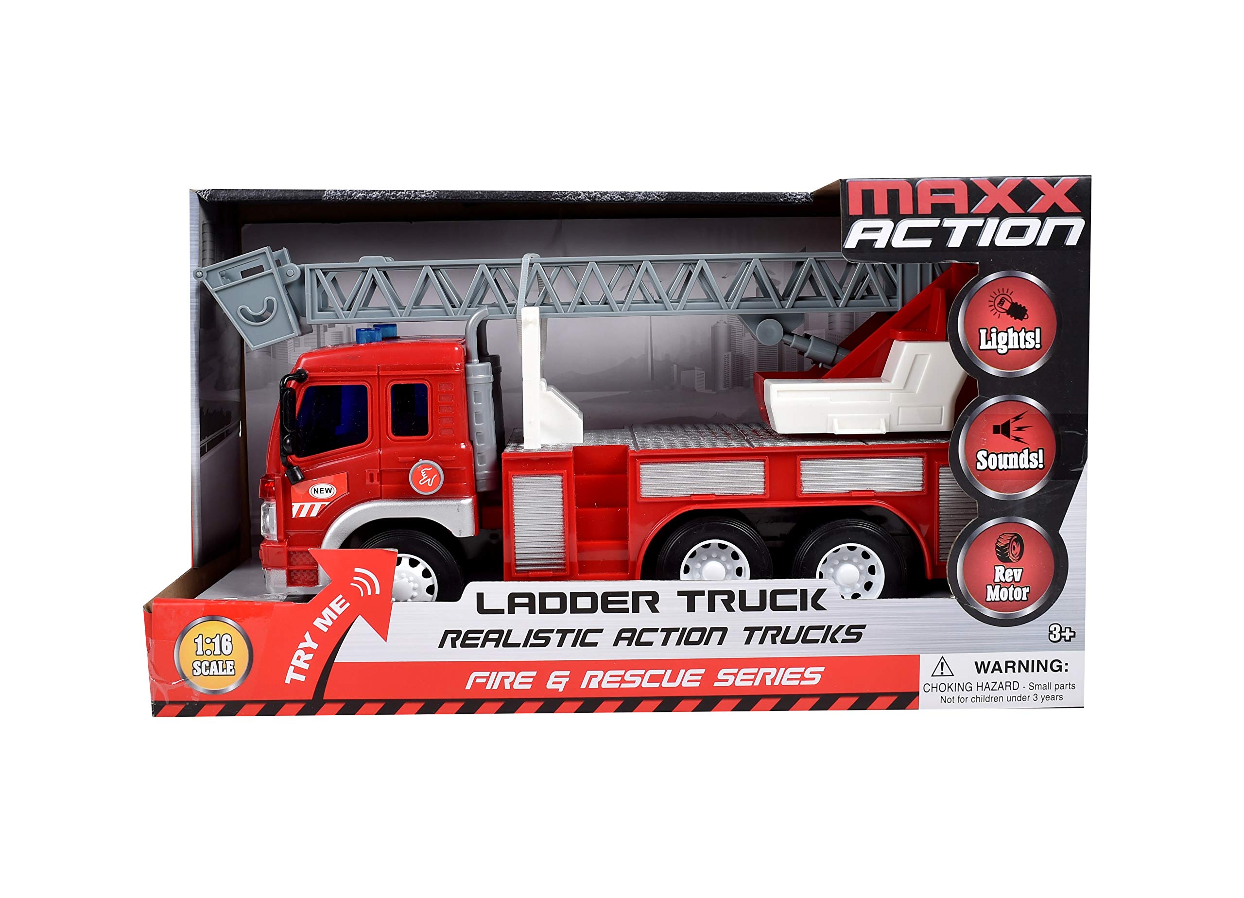 Sunny Days Entertainment Maxx Action Mini Rescue Vehicle Toy Fire Truck with Extention Ladder and Push Button Lights and Sounds (Colors and Style Purchased May Vary)