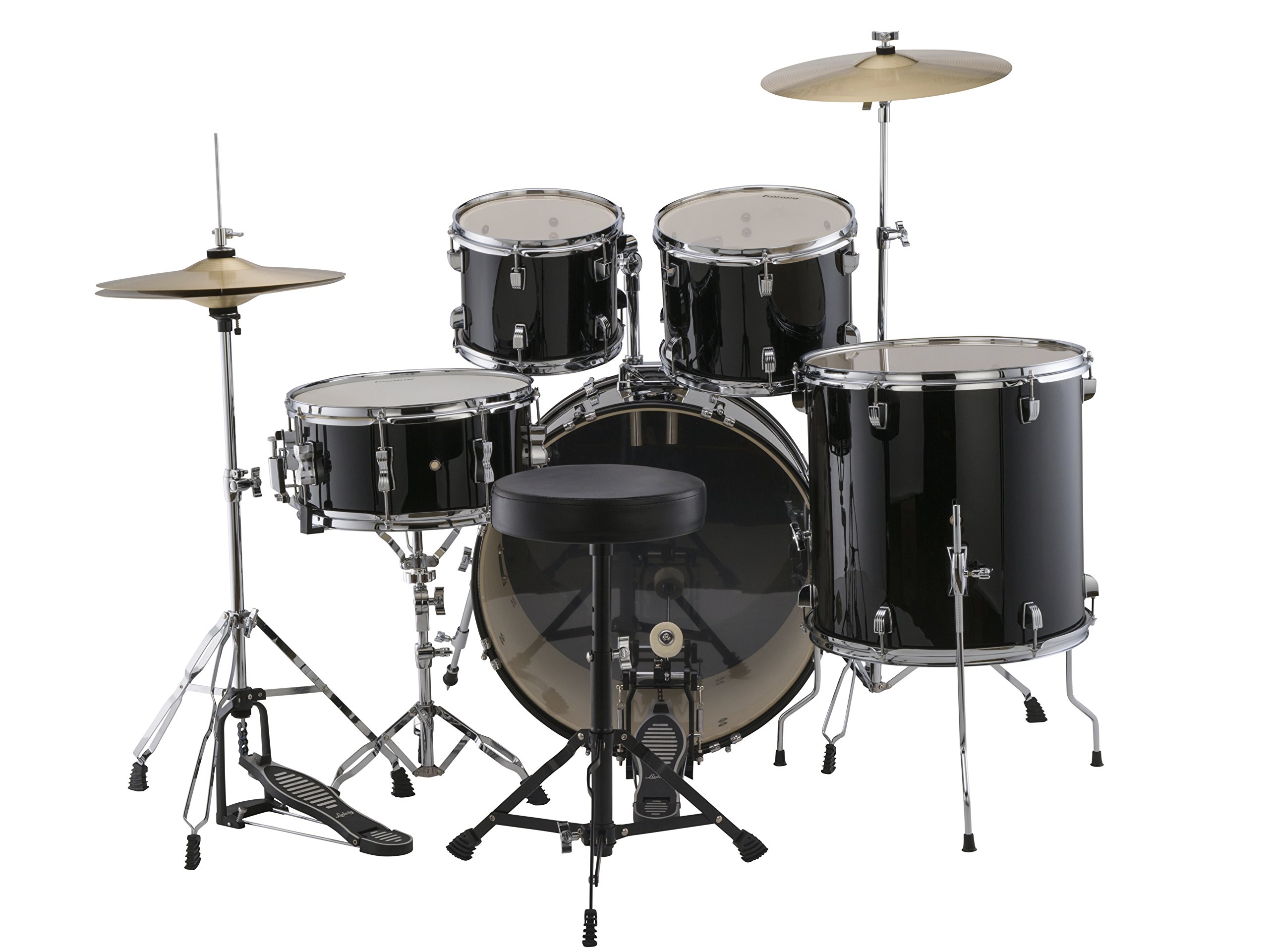 New Ludwig LC170 Accent Fusion Complete 5 Piece Drum Set Kit with Hardware & Cymbals (Black)