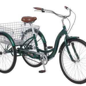 Schwinn Meridian Adult Tricycle Bike, Mens and Womens Three Wheel Beach Cruiser, 26-Inch Wheels, Low Step-Through Frame, Wide Seat, Rear Folding Basket, 1-Speed, Green