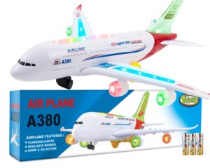 toysery airplane toys for kids, bump and go action, toddler toy plane with led flashing lights and sounds. ideal for boys & girls 3-12 years old (airbus a380)