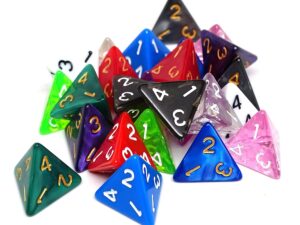 25 count assorted pack of 4 sided dice - multi colored assortment of d4 polyhedral dice