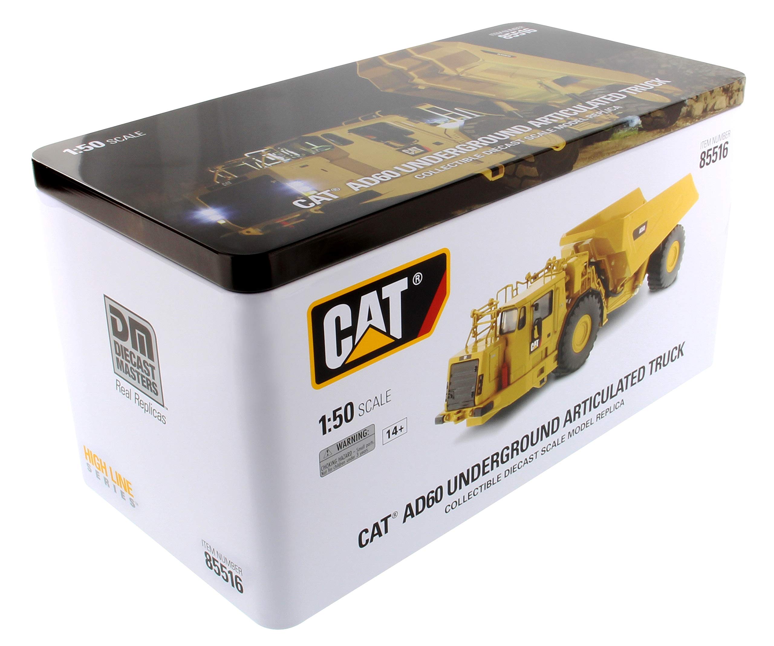 Diecast Masters 1:50 Caterpillar AD60 Articulated Underground Truck, with Working LED Lights and Removable Rock Load Included – High Line Series 85516