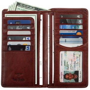 tony perotti men's leather checkbook long wallets - italian bifold with card holders, pockets, id window - eco-friendly vegetable-tanned full grain