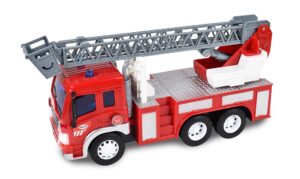 sunny days entertainment maxx action mini rescue vehicle toy fire truck with extention ladder and push button lights and sounds (colors and style purchased may vary)