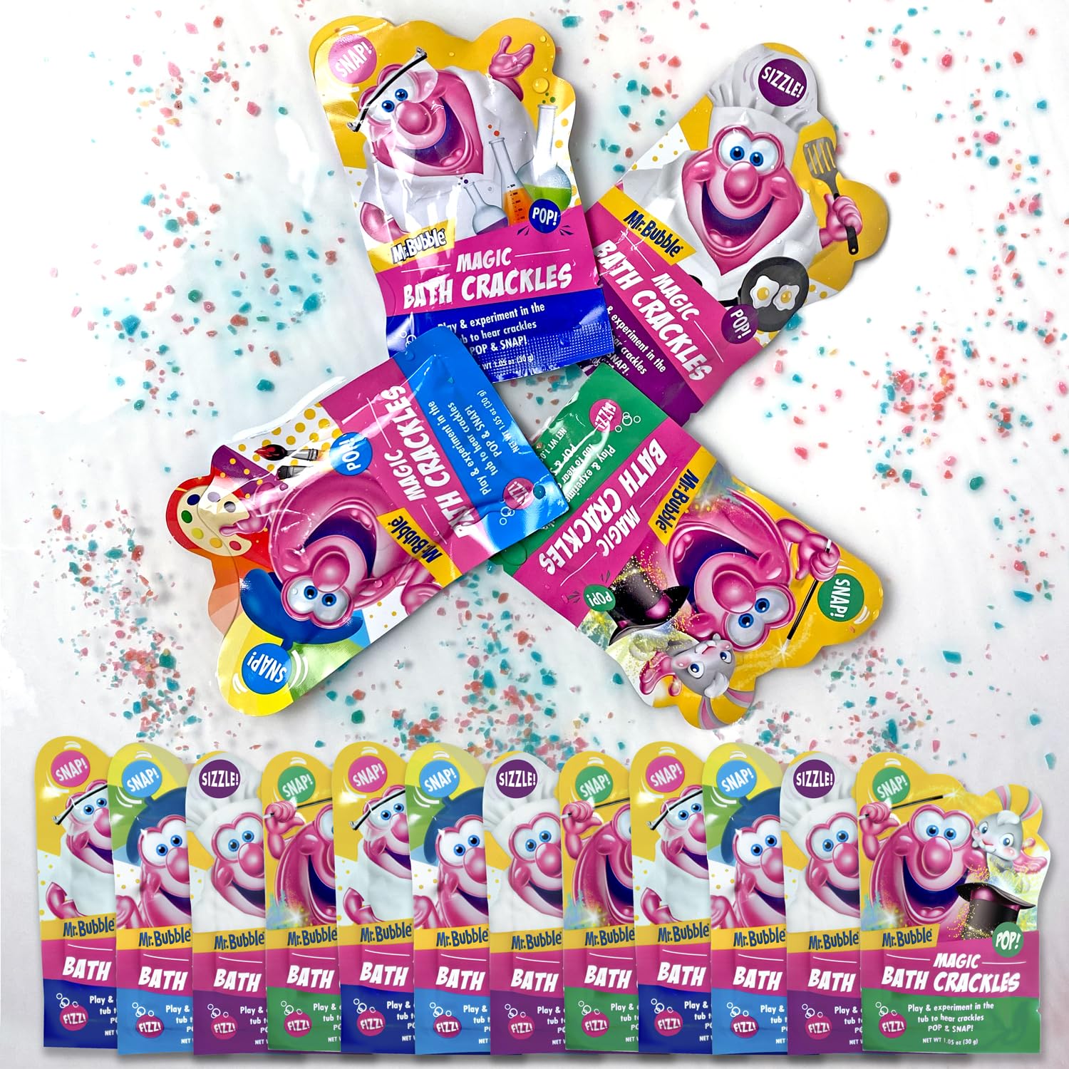 Mr. Bubble Magic [Bath] Crackles - [Fun] to add to Bubble [Bath] to Make [Bath] Time Exciting for Kids with Colorful Pops and Fizzy Snap (12 Packets, 1 oz Each)