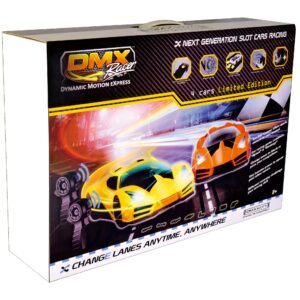 dmx racer: dynamic motion express - exclusive pro slot car racing, 2.4ghz 4 player 18' multi-track, progressive remote control vehicles, lane changing