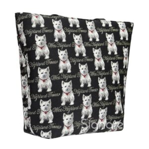 Signare Tapestry Shoulder Bag Tote Bag for Women with Black & White Westie Dog Design (SHOU-WES)