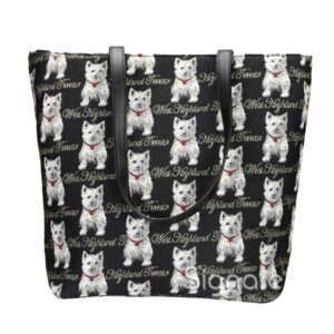 Signare Tapestry Shoulder Bag Tote Bag for Women with Black & White Westie Dog Design (SHOU-WES)