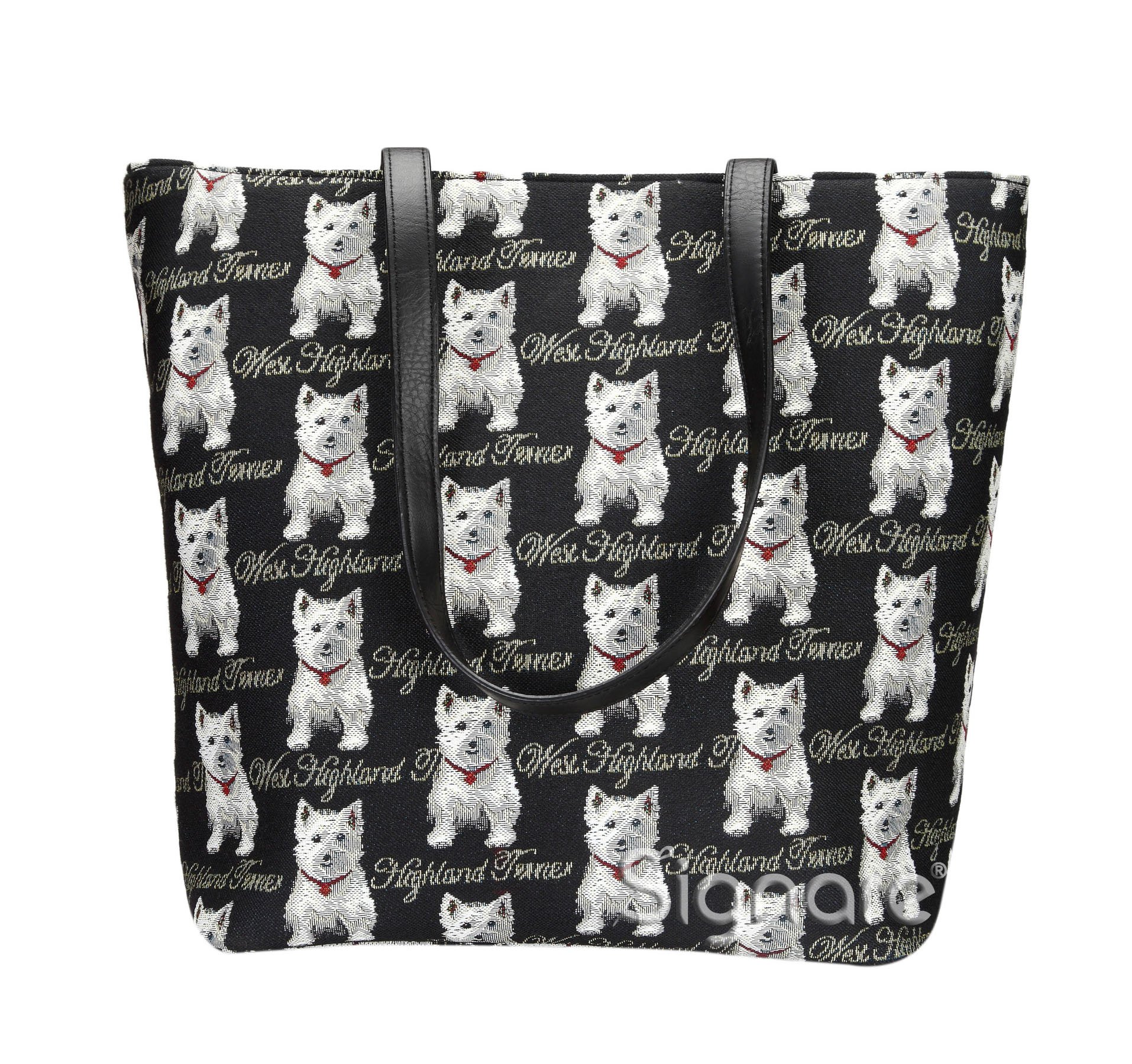 Signare Tapestry Shoulder Bag Tote Bag for Women with Black & White Westie Dog Design (SHOU-WES)