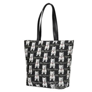 signare tapestry shoulder bag tote bag for women with black & white westie dog design (shou-wes)