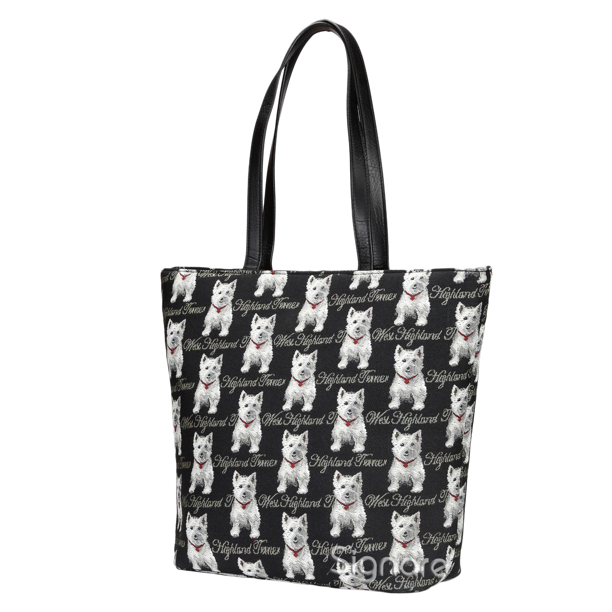 Signare Tapestry Shoulder Bag Tote Bag for Women with Black & White Westie Dog Design (SHOU-WES)