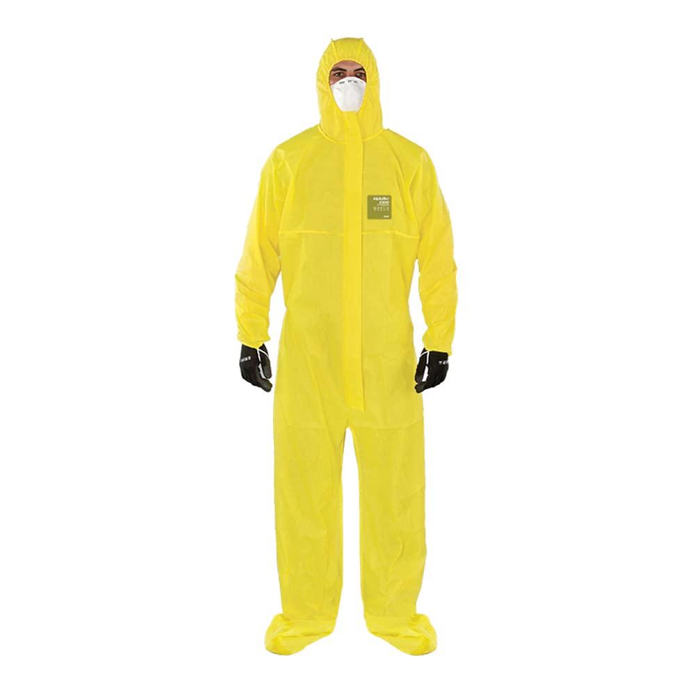 Ansell Healthcare YY23-B-92-147-06 MICROCHEM by AlphaTec Series 2300 Coverall with 3 Piece Hood, Attached Sock Boots, Finger Loops, 2X-Large, Yellow (Pack of 25)