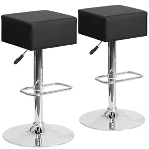 flash furniture daniel 2 pk. contemporary black vinyl adjustable height barstool with square seat and chrome base