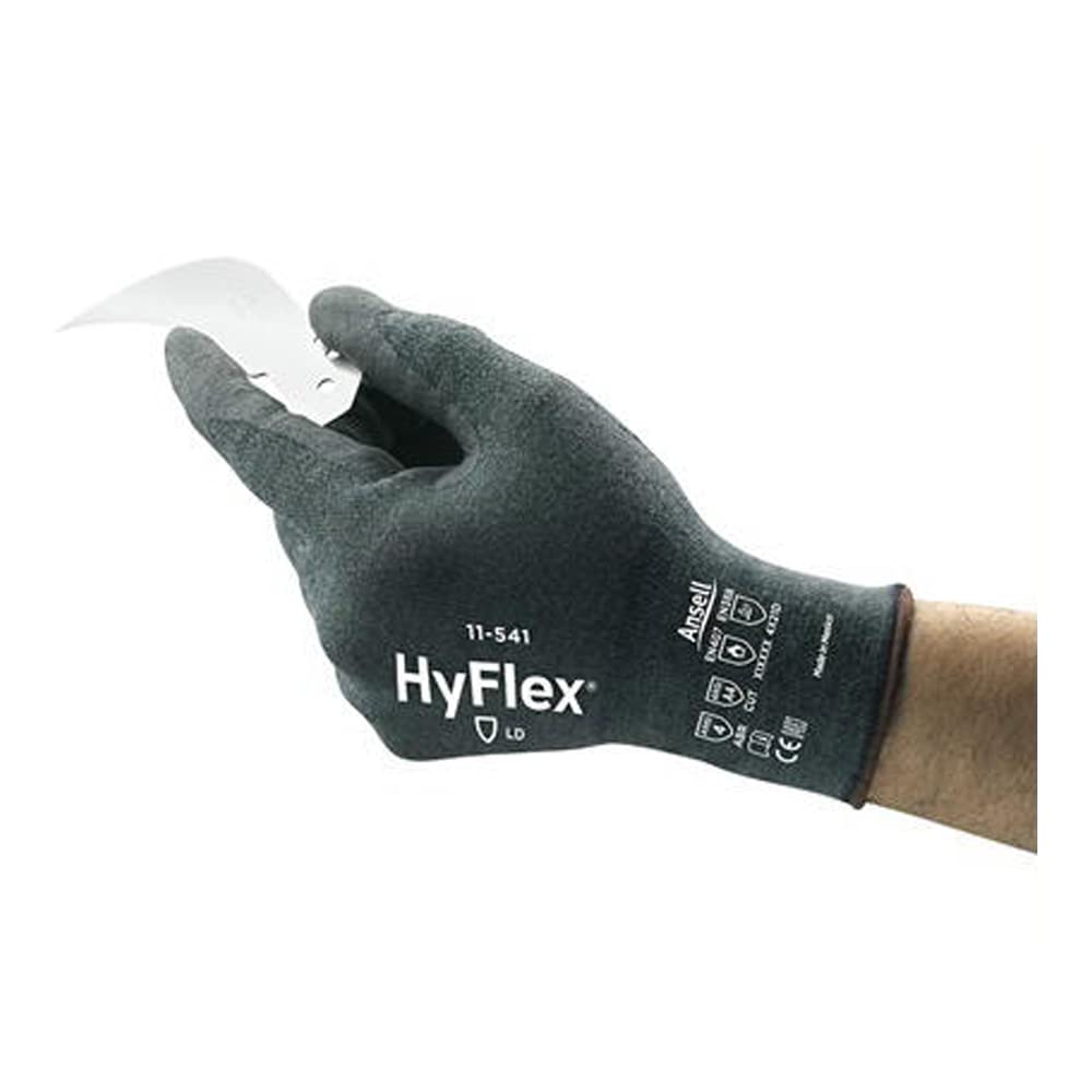 Ansell Healthcare 11541080 Series 11-541 HyFlex Glove, Silicone Free Spandex, Textured Polyester Knitwrist, 18 Gauge, Size 8 (Pack of 144)