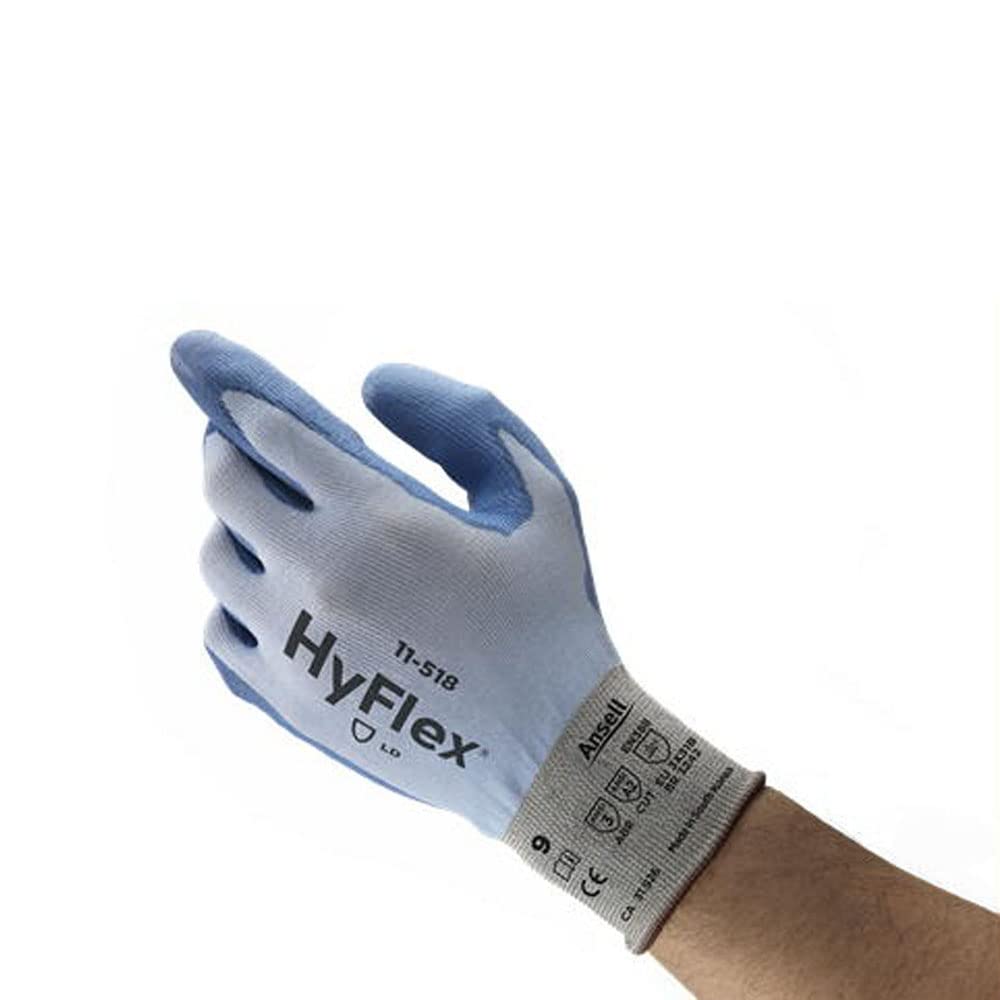 Ansell Healthcare 111712 Series 11-518 HyFlex Polyurethane Light Duty Cut Resistant Glove, Size 11, Blue (Pack of 144)