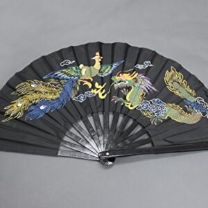 jiaoguo Mascot Dragon Phoenix Kung Fu Tai Chi Martial Arts 13 Ribs Bamboo Frame Fan All Black