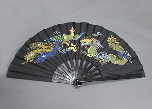 jiaoguo Mascot Dragon Phoenix Kung Fu Tai Chi Martial Arts 13 Ribs Bamboo Frame Fan All Black