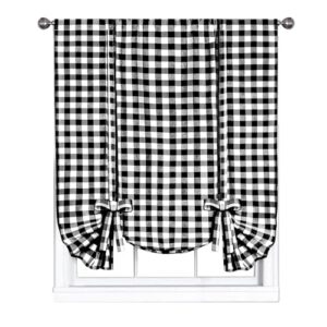 buffalo check tieup window curtain - 42 inch width, 63 inch length - black & white plaid - light filtering farmhouse country drapes for bedroom living & dining room by achim home decor