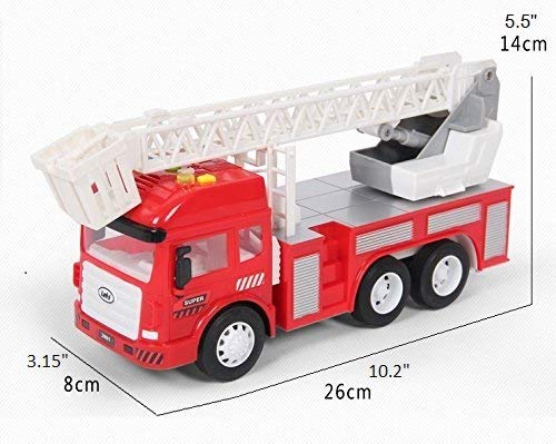 FUNERICA Fire Truck Toy with Flashing Lights, 4 Siren Sounds, Extending Rescue Ladder, Friction Strong Powered Firetruck Engine, Best Firefighter Playset Birthday Gift for Toddlers, Kids, Boys, Girls