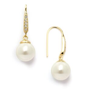 mariell pearl drop bridal earring, gold wedding earring for brides, bridesmaid, mother's day jewelry gift