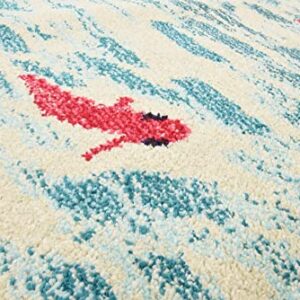 Unique Loom Positano Collection Coastal Modern Bright Colors Fish Beige Runner Rug (3' x 10')