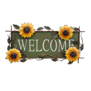 grace home metal hanging sunflower welcome wall art decorative sign 17"x10" front door wreaths kitchen bathroom patio garden outdoor sunflower decoration