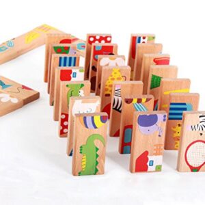 GracesDawn 28 Pcs of Educational Wooden Toy Domino Animal Puzzles Kids Game Gift