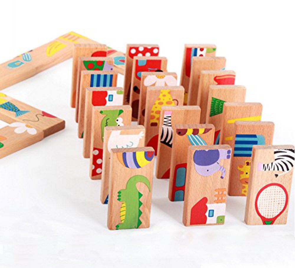 GracesDawn 28 Pcs of Educational Wooden Toy Domino Animal Puzzles Kids Game Gift