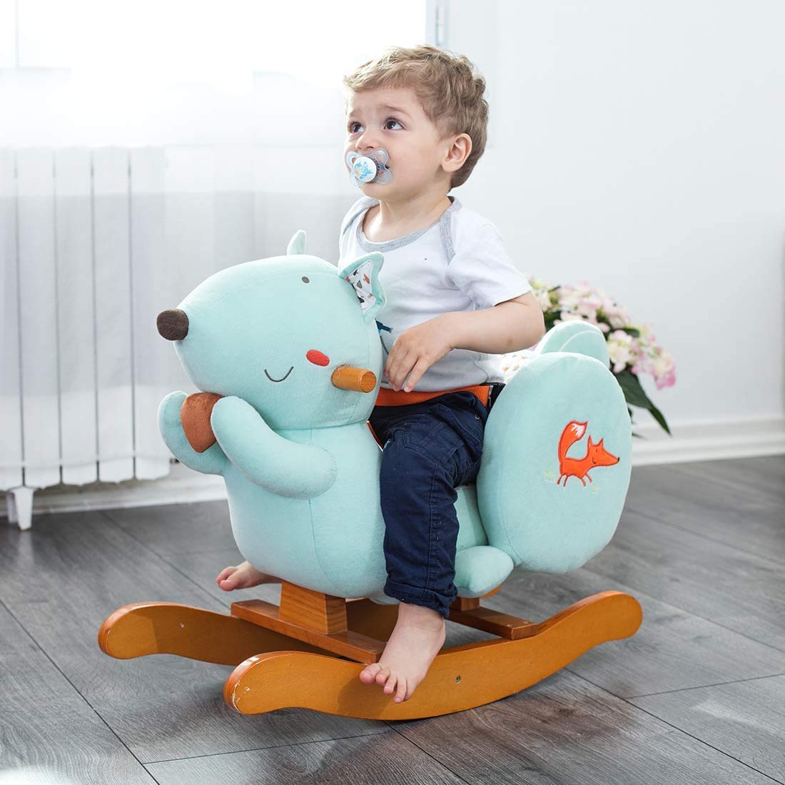 labebe - Baby Rocking Horse, Kids Ride on Toy, Wooden Riding Horse for 6 Months Up Boy&Girl, Toddler/Child Outdoor&Indooor Toy Rocker, Plush Stuffed Animal Rocker Chair, Infant Gift - Blue Squirrel