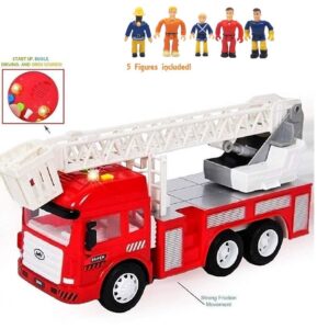 FUNERICA Fire Truck Toy with Flashing Lights, 4 Siren Sounds, Extending Rescue Ladder, Friction Strong Powered Firetruck Engine, Best Firefighter Playset Birthday Gift for Toddlers, Kids, Boys, Girls