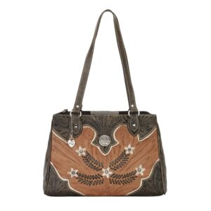 American West Leather Desert Wildflower Large 3 Compartment Shopper, Golden Tan