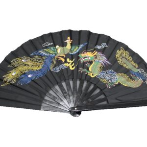 jiaoguo Mascot Dragon Phoenix Kung Fu Tai Chi Martial Arts 13 Ribs Bamboo Frame Fan All Black