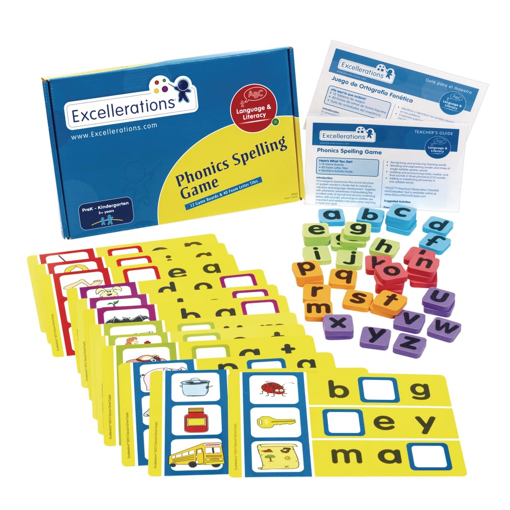 Excellerations Phonics Spelling Game for Kids and Classrooms Classroom Activity (12 Game Boards) (Item # PSG)