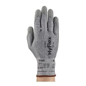 ansell healthcare 163836 series 11-727 hppe hyflex glove, nylon and lycra, knitwrist cuff, 15 gauge, size 6, gray liner with a polyurethane palm coat (pack of 144)