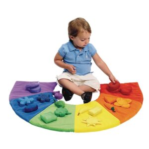 excellerations colorful sorting and counting toy for toddlers, 19 plush sorting pieces and 1 washable plush 24 inches h x 36 inches w floor mat, 18 months and up, preschool learning activities