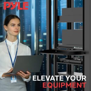 Pyle 19-Inch 1U Server, Vented Shelves for Good Air Circulation Cantilever Wall Rack, Universal Device, Cabinet Shelf, Computer Case Mounting Tray, Black (PLRSTN14U)