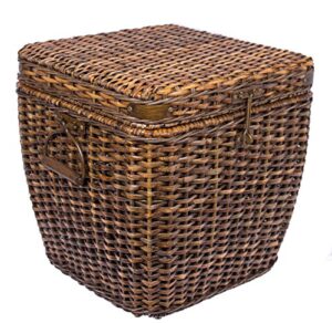 birdrock home rattan peel storage cube with removable lid - spacious woven organizer for shelves - natural brown decorative cubby for shoes, books, home decor, and office - stylish 16.5 inch square