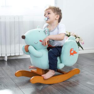 labebe - Baby Rocking Horse, Kids Ride on Toy, Wooden Riding Horse for 6 Months Up Boy&Girl, Toddler/Child Outdoor&Indooor Toy Rocker, Plush Stuffed Animal Rocker Chair, Infant Gift - Blue Squirrel