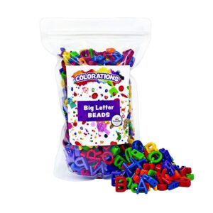 Colorations LETBD Big Letter Beads, Plastic, 300 Pieces, Language, Arts & Crafts, for Kids, Stringing, Teachers, Motor Skills, Multi Color