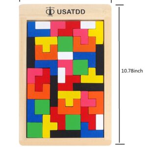 USATDD Wooden Puzzles Blocks Brain Teasers Toy Russian Tangram Colorful Jigsaw Game Montessori Intelligence STEM Preschool Educational Gift for Baby Toddlers Kids 3 4 5 6 7 Years Old Boys Girls 40Pcs