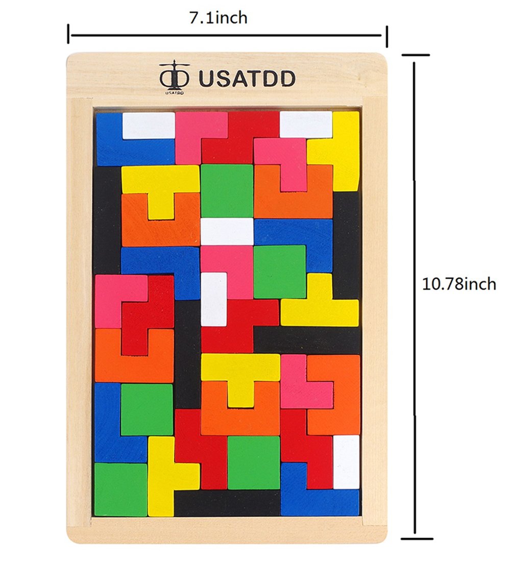 USATDD Wooden Puzzles Blocks Brain Teasers Toy Russian Tangram Colorful Jigsaw Game Montessori Intelligence STEM Preschool Educational Gift for Baby Toddlers Kids 3 4 5 6 7 Years Old Boys Girls 40Pcs