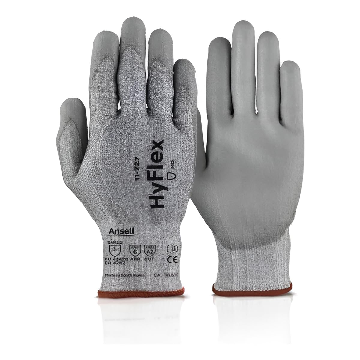 Ansell Healthcare 163837 Series 11-727 HPPE HyFlex Glove, Nylon and Lycra, Knitwrist Cuff, 15 Gauge, Size 7, Gray Liner with a Polyurethane Palm Coat (Pack of 144)