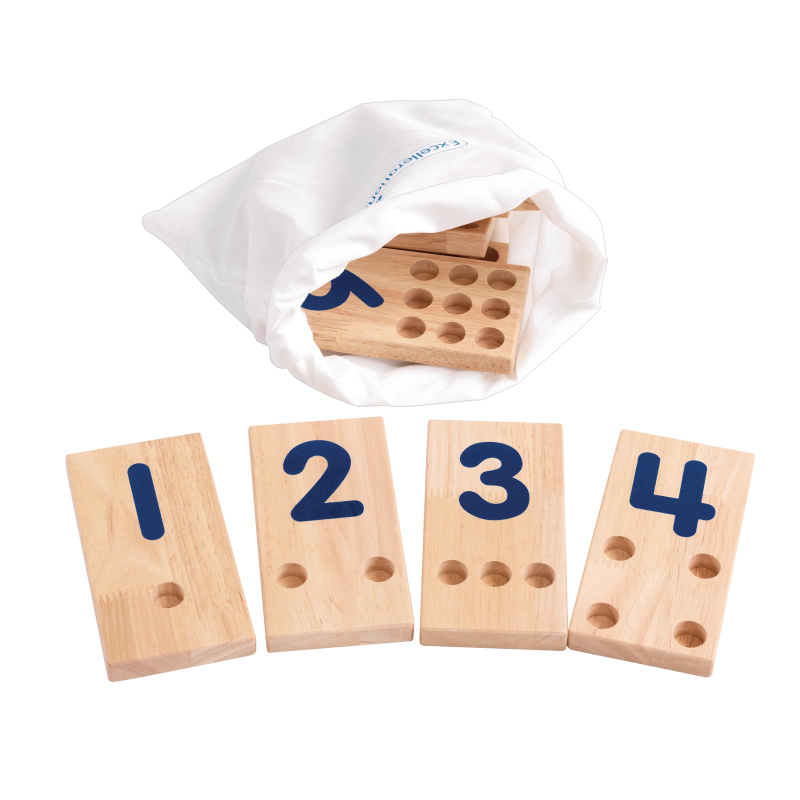 Excellerations Peg Number Board | Included: 10 Rubberwood Boards + 55 Wood Pegs + Storage Bag | Montessori Math Materials, Learning Manipulatives, Counting for Kids, Reggio Emilia Classroom Essentials