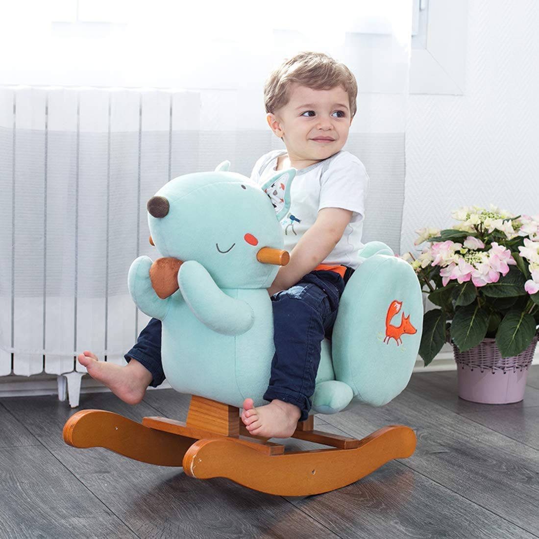 labebe - Baby Rocking Horse, Kids Ride on Toy, Wooden Riding Horse for 6 Months Up Boy&Girl, Toddler/Child Outdoor&Indooor Toy Rocker, Plush Stuffed Animal Rocker Chair, Infant Gift - Blue Squirrel