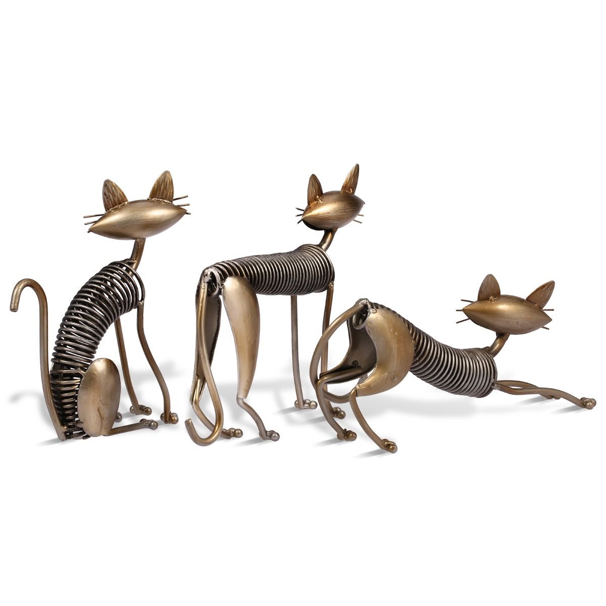 Tooarts Metal Sculpture Iron Art Cat Spring Handicraft Crafting Home Decoration Furnishing Craft