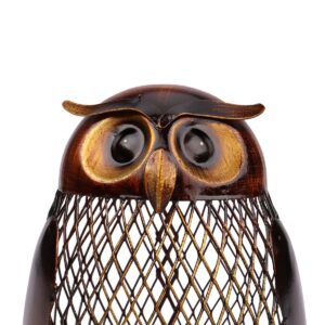 Tooarts Owl Shaped Metal Coin Bank Box Handwork Crafting Art